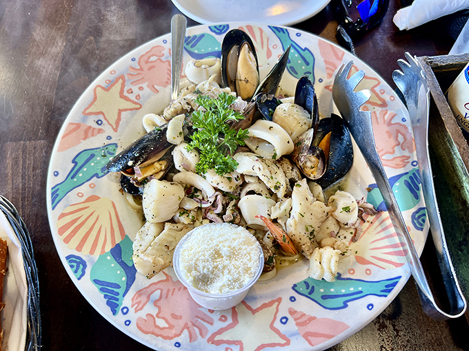 A symphony of shellfish nestled among perfectly cooked pasta&mdash;the kind of dish that makes you wonder why you'd ever eat seafood more than 10 miles from the ocean.