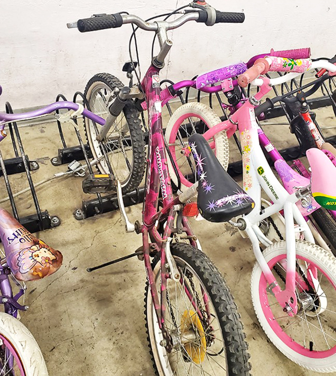 Bicycle heaven for the budget-conscious. These pink beauties are just waiting for neighborhood adventures and ice cream runs.