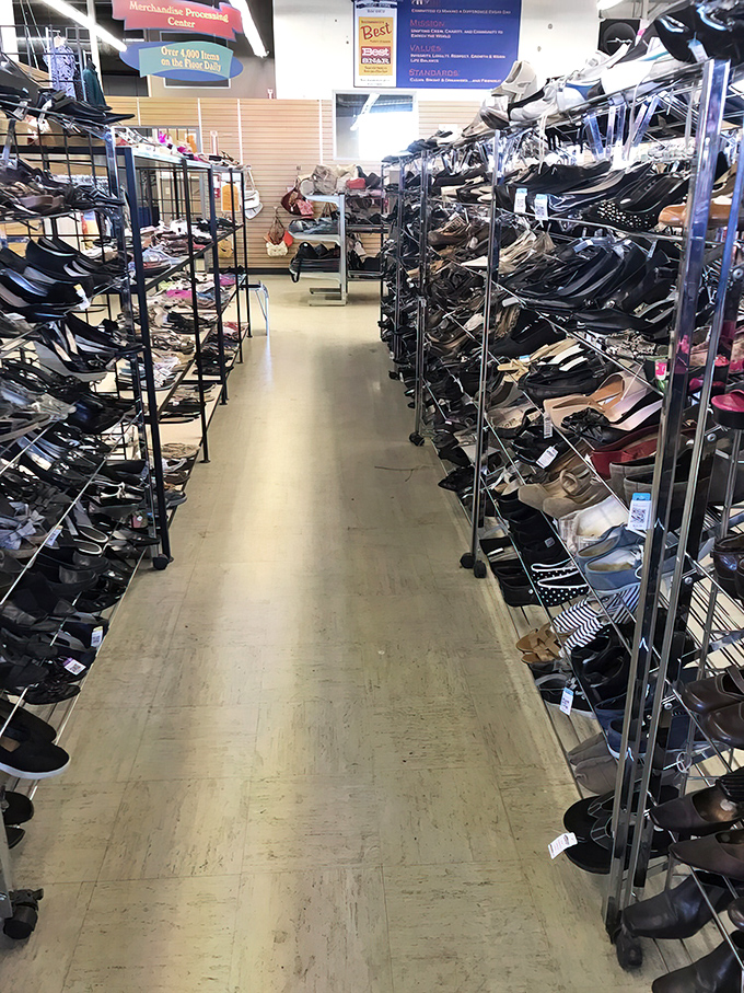 Shoe heaven stretches endlessly, where Cinderella's stepsisters would finally find their perfect fit and price. 