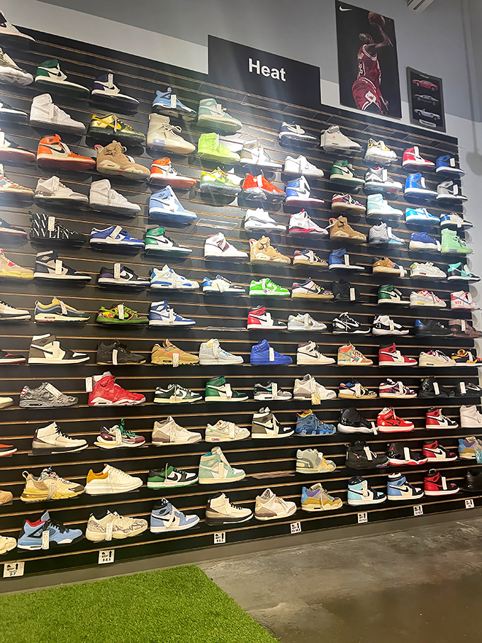 Sneaker heaven exists, and it's this wall of athletic footwear that makes grown adults feel like kids in a candy store&mdash;except these treats cost considerably more.