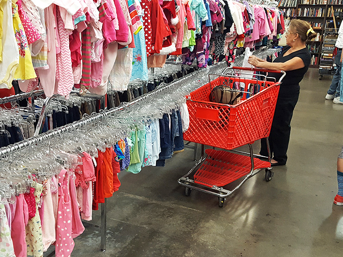 The children's clothing section is a rainbow of tiny fashions, where smart shoppers know kids outgrow everything faster than you can say "growth spurt."