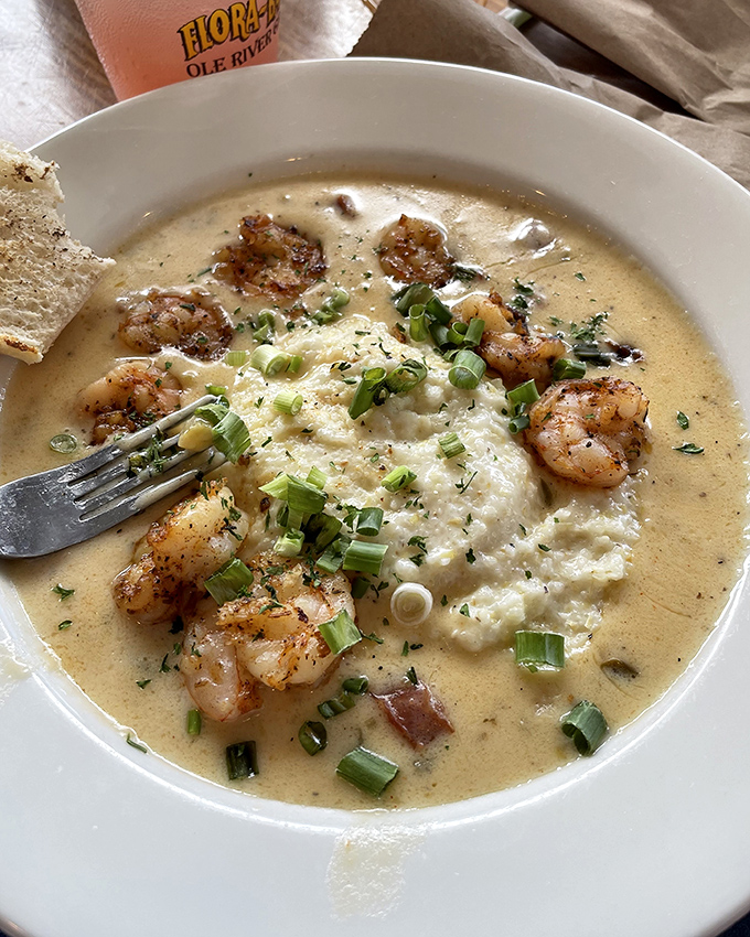 Shrimp and grits so creamy they could make a Frenchman weep. The Gulf-to-spoon pipeline at its finest.