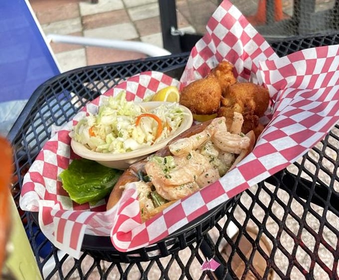 Seafood served in classic red-checkered paper &ndash; where presentation takes a backseat to flavor, exactly as it should.