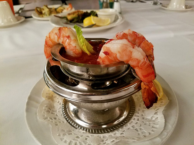 Shrimp cocktail served with the kind of old-school elegance that makes you sit up straighter. These crustaceans dressed for the occasion.