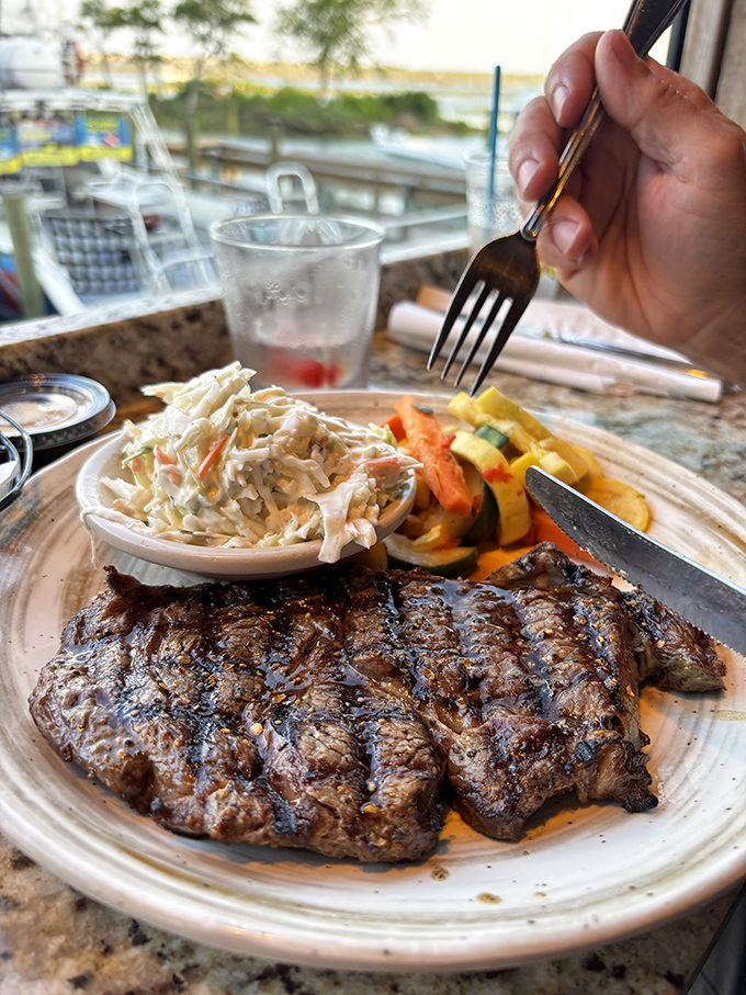 A perfectly grilled sirloin with a view that rivals the taste. When land meets sea on your plate, everybody wins.
