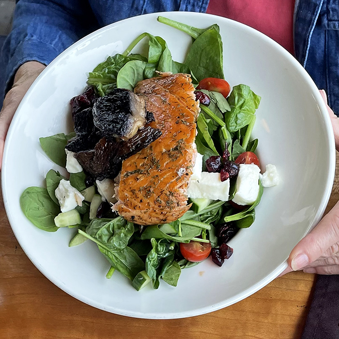 Salmon that didn't just get smoked, but received a full spa treatment before lounging atop that garden-fresh salad.