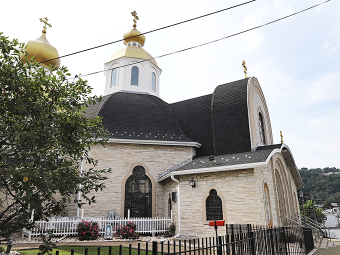 Golden domes gleam against Pennsylvania skies at St. Michael's Ukrainian Church. This architectural gem reflects the Eastern European heritage woven into Shenandoah's cultural fabric. 
