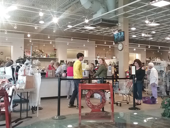 The checkout area buzzes with the energy of successful finds, where staff members become temporary therapists for shoppers' retail victory stories.