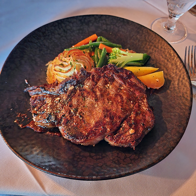 A perfectly seared steak that doesn't need fancy tricks&mdash;just fire, skill, and respect for the ingredient. The vegetables aren't afterthoughts either.