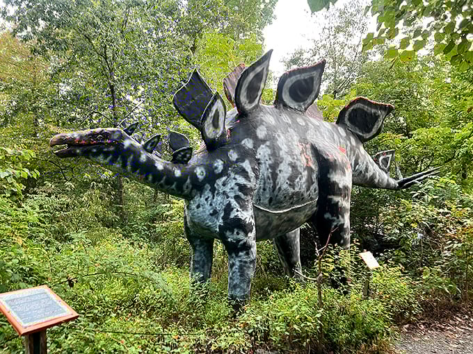 "Welcome to Jurassic Park!" The entrance gate promises adventure without the whole "running for your life" part of the movie.