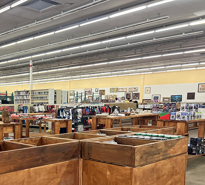 White wicker meets rattan in this outdoor furniture section &ndash; like a Florida retirement community's greatest hits album on display.