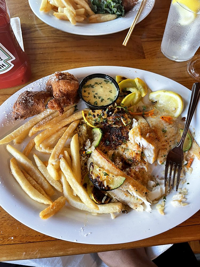 Stuffed fish so generous it practically needs its own zip code - comfort food meets coastal elegance perfectly.