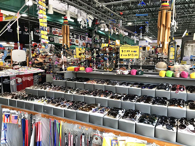 Sunglasses galore! Finding the perfect pair here is like dating—you'll try on dozens before meeting "the one" that doesn't make your face look weird.