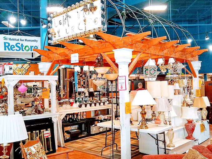 A forest of lamps stands at attention, each one hoping to be the bright idea that completes your living room.