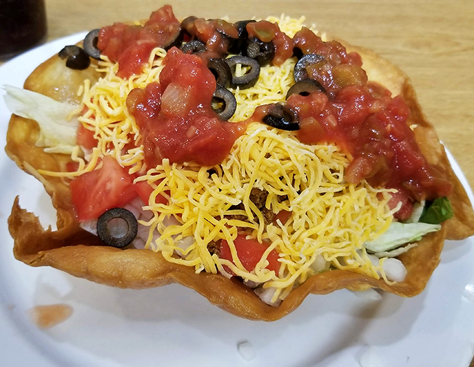 This taco salad isn't just a meal&mdash;it's edible architecture. The crispy shell practically begs you to demolish it one delicious bite at a time.