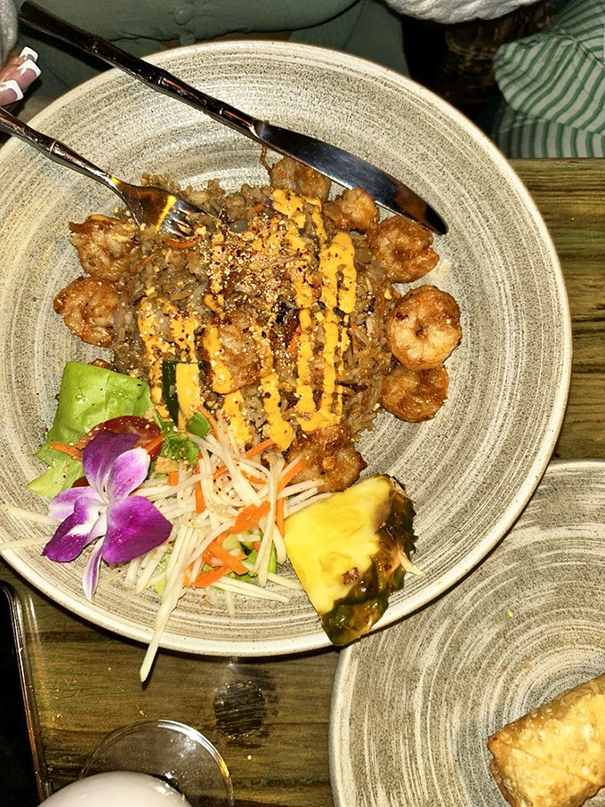 Thai shrimp fried rice that's dressed for success with a colorful confetti of vegetables and enough shrimp to make you wonder if there's any left in the ocean.