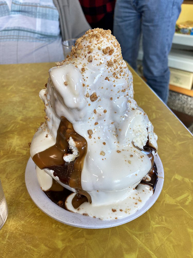 The Larry Sundae arrives like a sweet mountain of happiness, demanding both spoons and serious commitment.