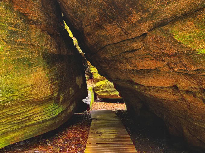 "Fat Man's Peril" isn't just a clever name&mdash;it's a genuine challenge! This narrow wooden walkway guides explorers through a slice of geological history. 