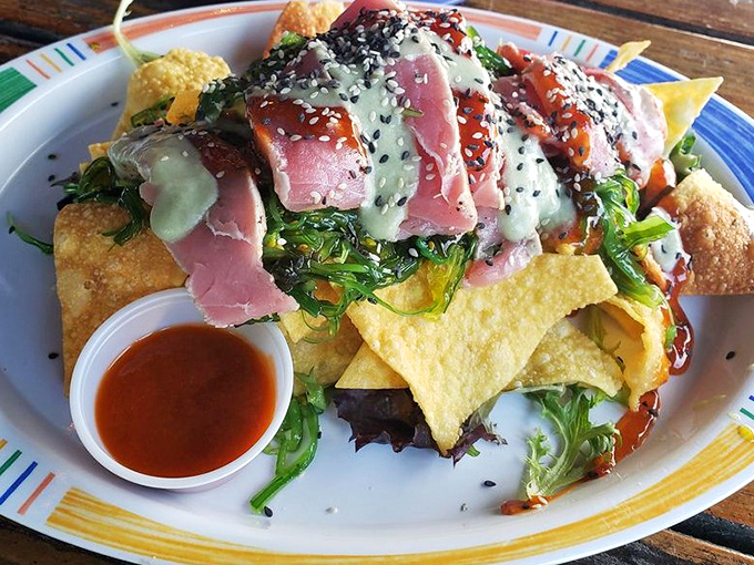 Seared tuna nachos that make you question everything you thought you knew about both sushi and bar snacks.