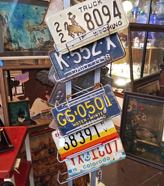 License plate heaven! Each rusty rectangle represents a road trip, a family vacation, or possibly someone's great escape from Minnesota winters.