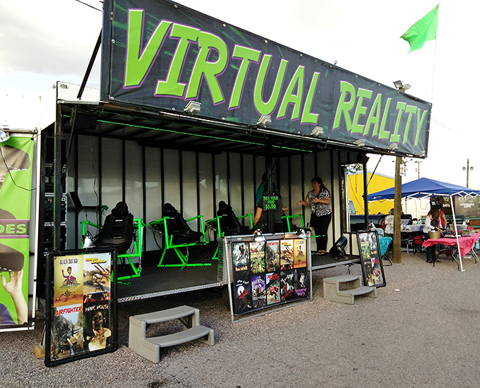 Virtual reality in the middle of a swap meet? Now you can get motion sickness while shopping&mdash;the perfect multitasking opportunity for the modern bargain hunter.