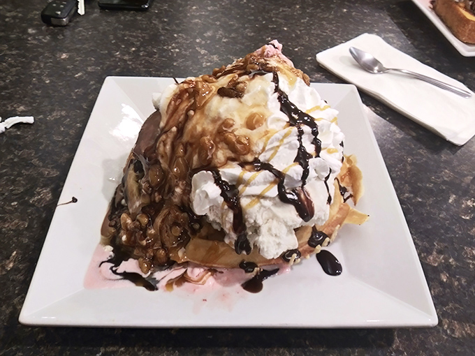 The Belgian Waffle Sundae transforms breakfast into celebration. It's what your inner child ordered while your adult self wasn't paying attention.