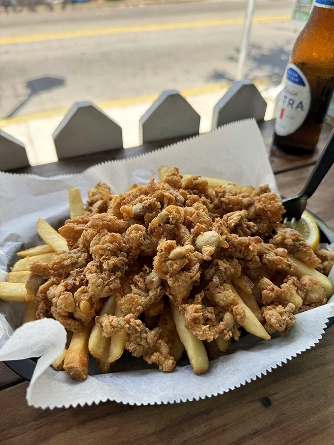 Golden-fried whole belly Ipswich clams—the kind that make New Englanders weep with joy and Floridians question their life choices.