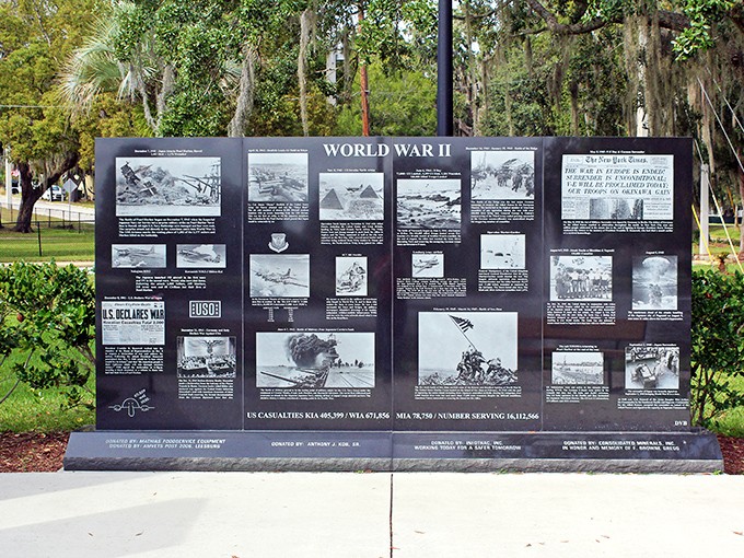 This World War II monument reminds visitors of Leesburg's deep connection to American history&mdash;a quiet place for reflection amid the palm trees.