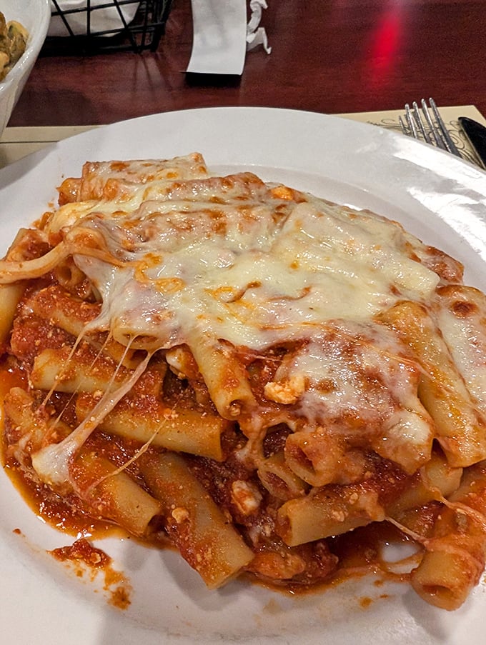 Baked ziti that doesn't mess around&mdash;pasta tubes swimming in rich meat sauce under a blanket of melted cheese that stretches with each forkful.