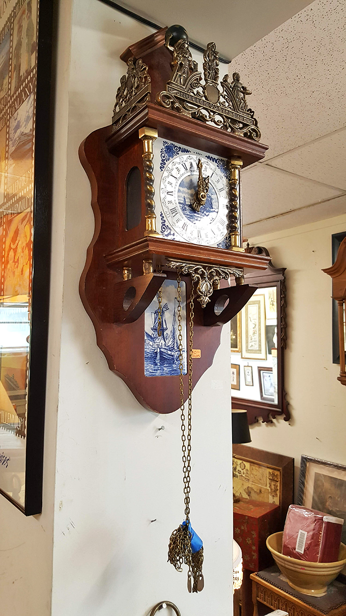 Tick-tock goes the Dutch clock with delft-inspired face. Imagine the conversations this timepiece has witnessed over the centuries.