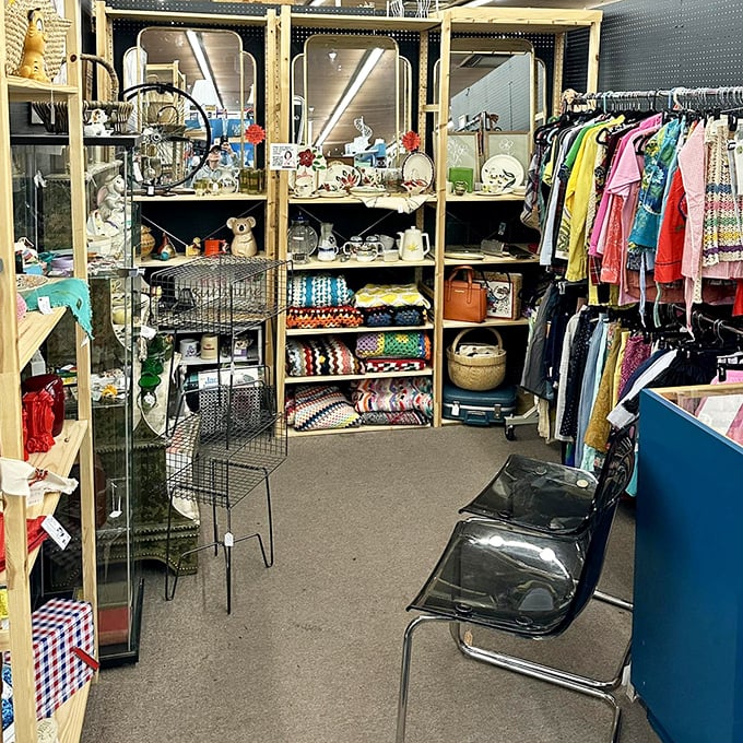 Vintage shelves groan under the weight of yesterday's treasures. Each item patiently waiting for someone to say, "I remember when..."