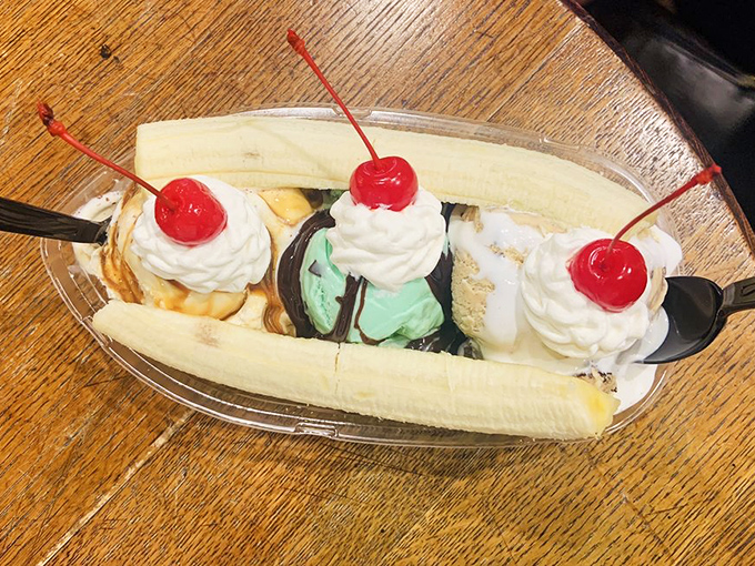 The classic banana split&mdash;three scoops nestled in nature's perfect dessert vessel. Proof that sometimes the old ways are still the best ways.