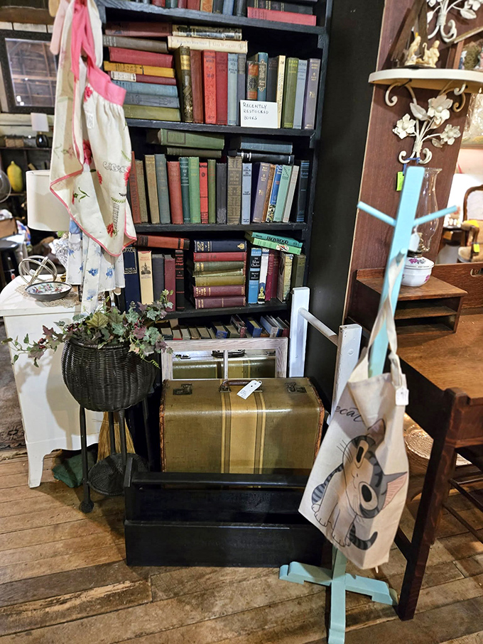 Books and bygones share space in this literary nook, where vintage suitcases remind us when travel was an occasion and reading was the entertainment.