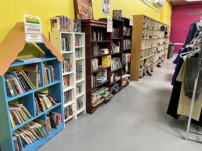 Books stacked with intention, not chaos&mdash;proving that even in the age of e-readers, nothing beats the treasure hunt of finding that perfect hardcover for $2.