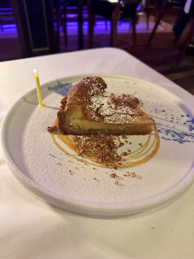 Dessert that makes you consider skipping the steak next time. Almost. That caramel drizzle is performing culinary hypnosis.