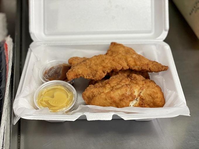 Golden-fried chicken fingers that could make a vegetarian question their life choices. Crispy outside, tender inside&mdash;the textbook definition of satisfaction.