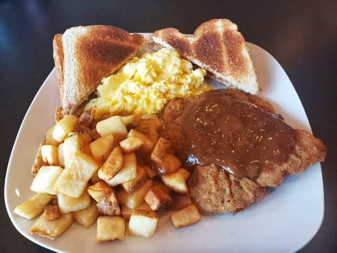 Golden-fried chicken steak smothered in peppery gravy alongside eggs and home fries&mdash;the breakfast of champions and night-shift workers alike.