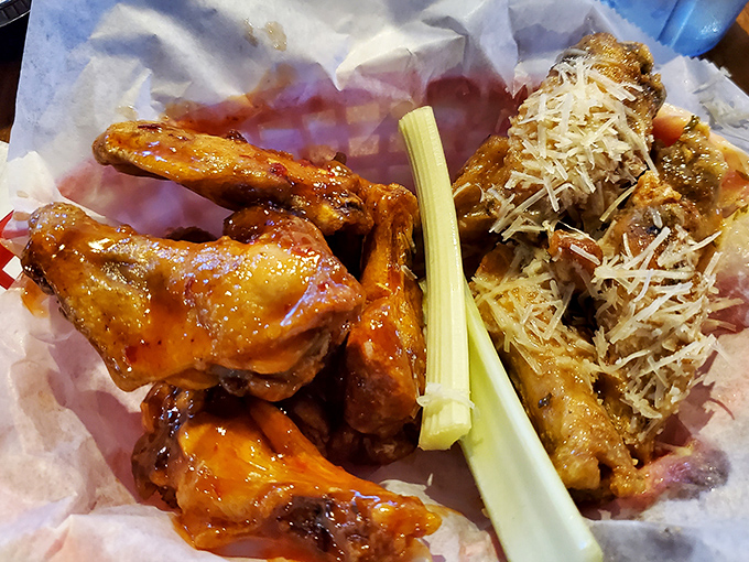 Wings that don't need a sporting event as an excuse—glazed with tangy sauce on one side, dusted with parmesan on the other. Game on!