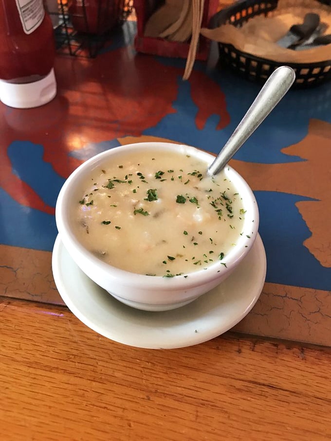 The clam chowder arrives like a warm, creamy hug in a bowl&mdash;chunks of clam hiding in a velvety sea, waiting to comfort you after a tough day of beach lounging.