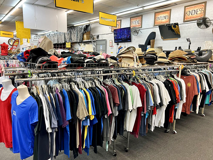 Rack after rack of clothing possibilities, where vintage band tees and forgotten fashion trends hang hopefully, whispering "Try me on, I'm making a comeback!"