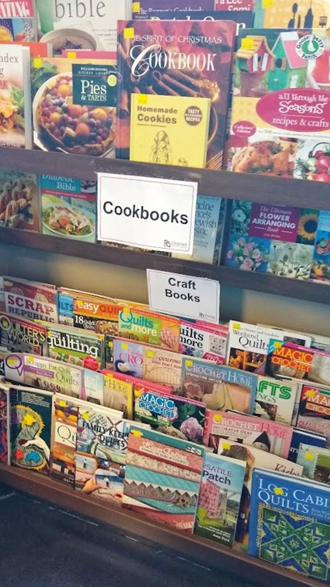 Cookbook collections promise culinary adventures while craft books whisper of creative projects yet to come. 