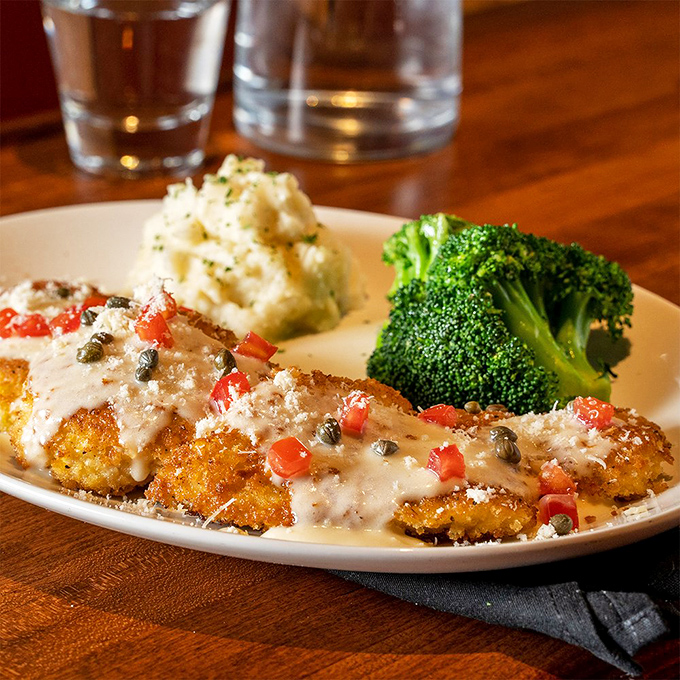 Crispy on the outside, tender within&mdash;this seafood dish with mashed potatoes and broccoli is the culinary equivalent of business suit with comfy slippers.