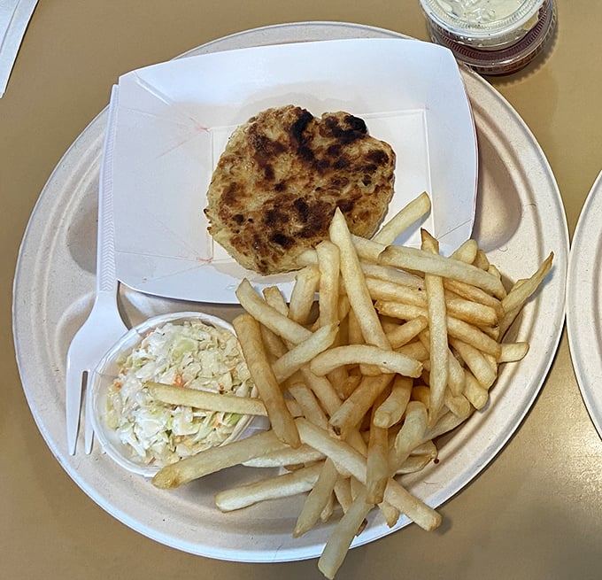 A proper crab cake should be mostly crab, not mostly cake. This golden-brown beauty passes the "crab-to-filler" test with flying colors.