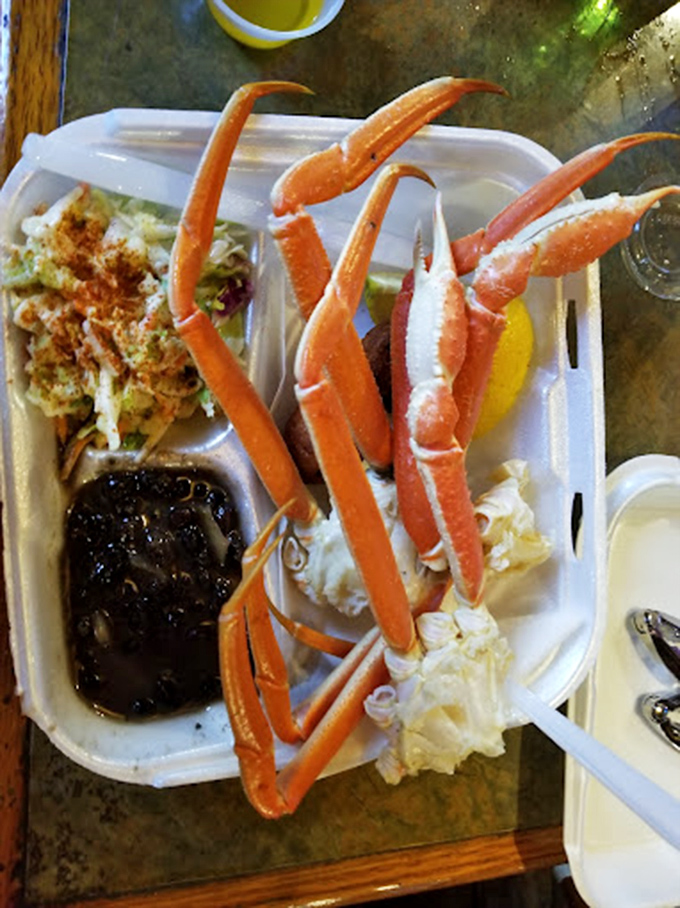 Snow crab legs that require commitment—a delicious treasure hunt where the reward is sweet, tender meat worth every bit of effort.