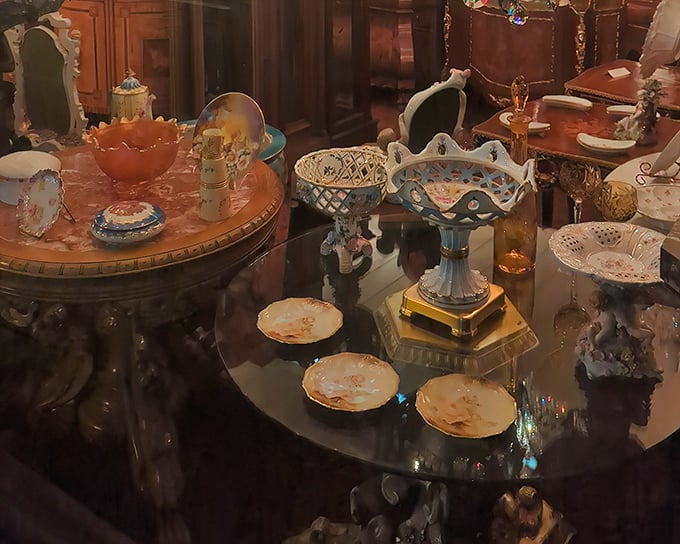 Delicate compotes and crystal bowls arranged like a still life painting – each piece waiting to elevate someone's dining table from "Tuesday night" to "royal reception."