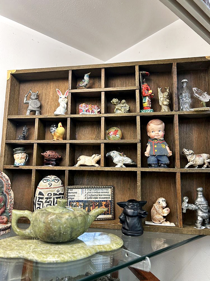 Tiny treasures with outsized personality. That little figurine collection includes everything from whimsical animals to what appears to be Baby Yoda's great-grandfather.