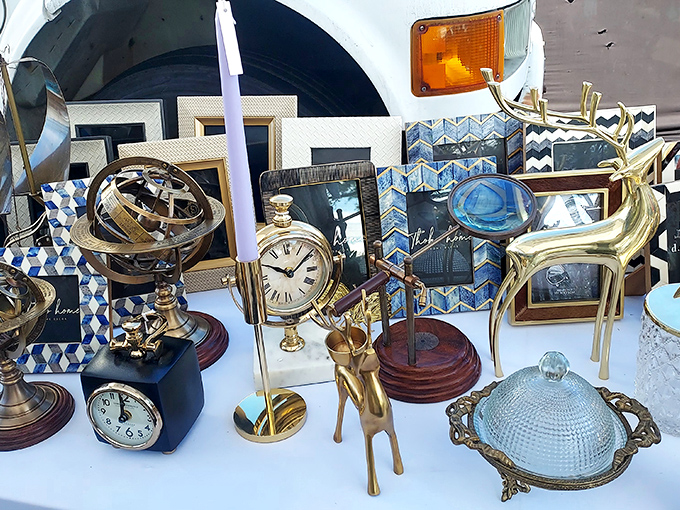 Brass menagerie and timekeeping treasures. These elegant decorative pieces once graced someone's mantel and now await their second act.