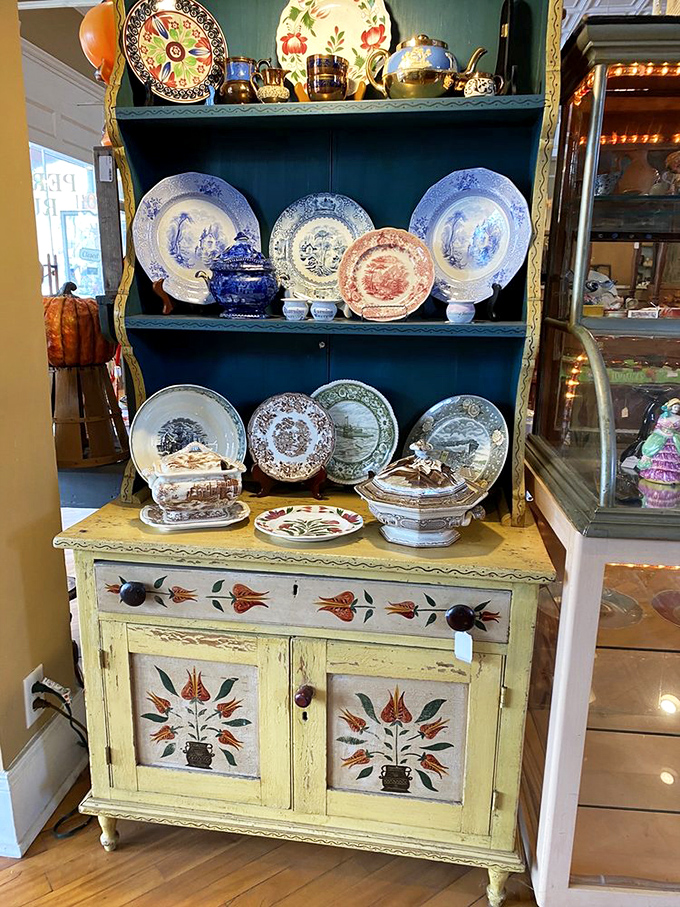 Blue willow plates and hand-painted cabinetry&mdash;the kind of treasures that make you wonder about the Sunday dinners they once witnessed.
