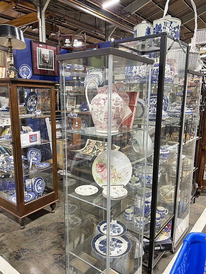 Blue and white porcelain heaven! This corner could furnish a Hamptons summer home or your "I secretly love chinoiserie" collection.