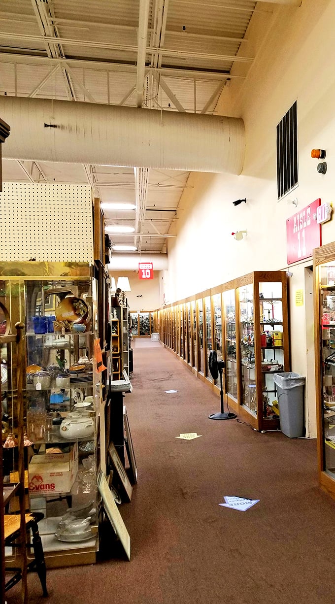 Display cases line up like soldiers guarding history, each one protecting memories in glass and wood instead of steel.